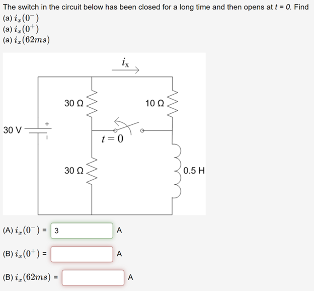 Solved The switch in ﻿the circuit below has been closed for | Chegg.com