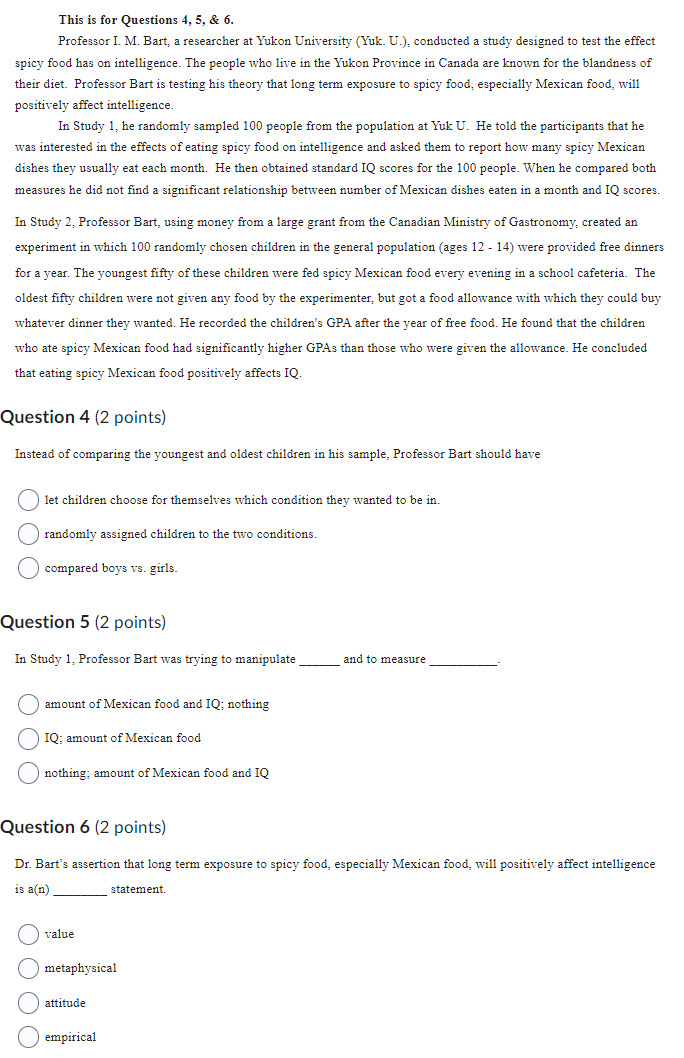 Solved This is for Questions 4,5,&6. Professor I. M. Bart, a | Chegg.com