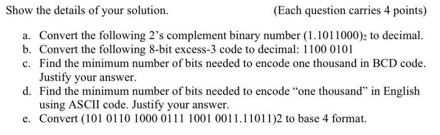 Solved Show the details of your solution. (Each question | Chegg.com