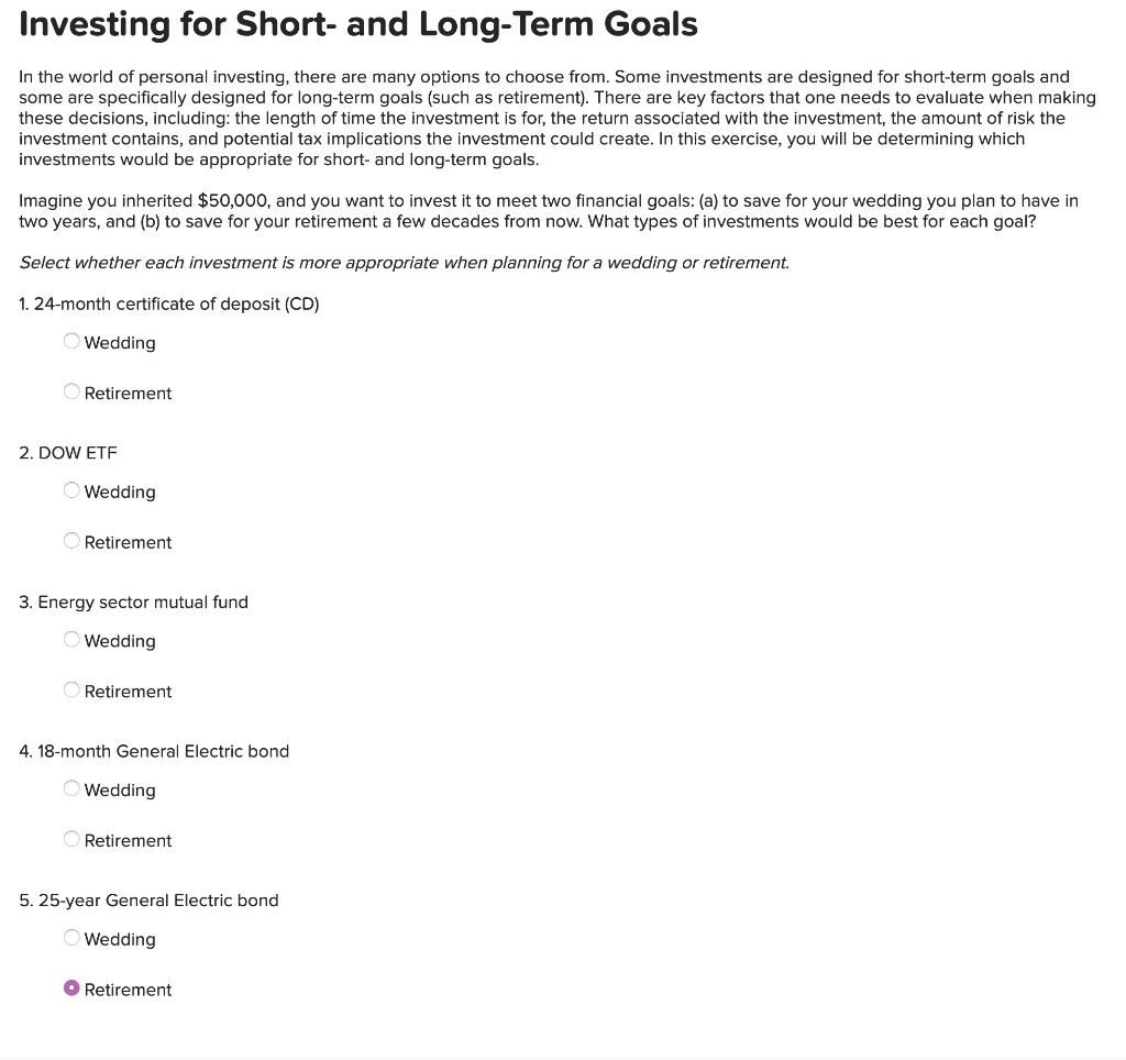 Solved Investing for Short- and Long-Term Goals In the world | Chegg.com