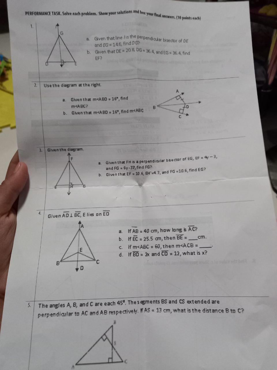 Solved PERFORMANCE TASK. Solve each problem. Show your | Chegg.com