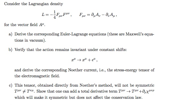 Solved Consider the Lagrangian density L = _ Fly Faw, for | Chegg.com