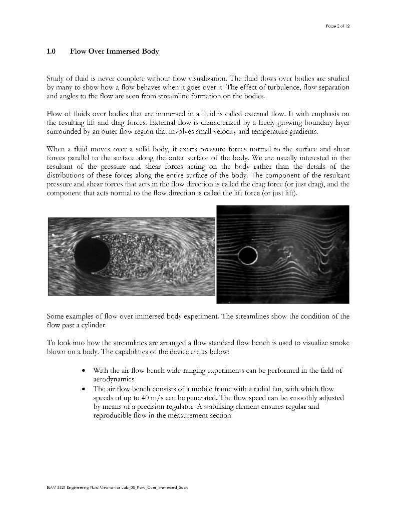 Fege 2 of 12 1.0 Flow Over Immersed Body Sruly of | Chegg.com