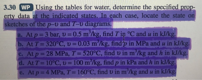 Solved 3.30 Using the tables for water, determine the | Chegg.com