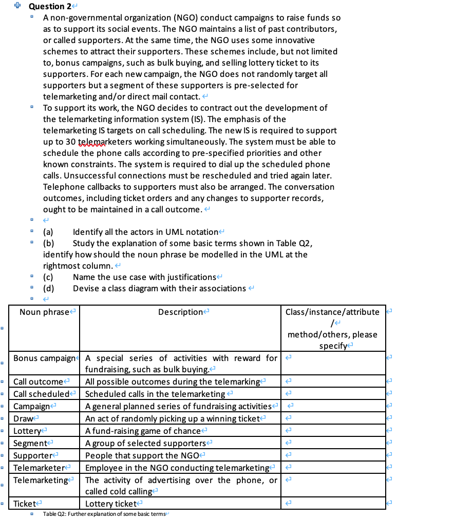 Solved + Question 2 A non-governmental organization (NGO) | Chegg.com