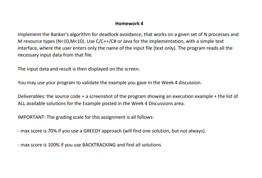 Answered Homework 4 Implement The Bankers Algorithm For D