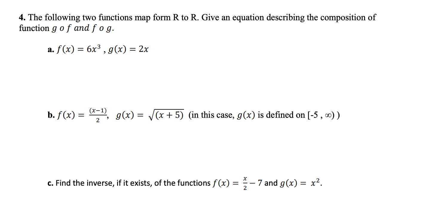 Solved 4. The following two functions map form R to R. Give | Chegg.com