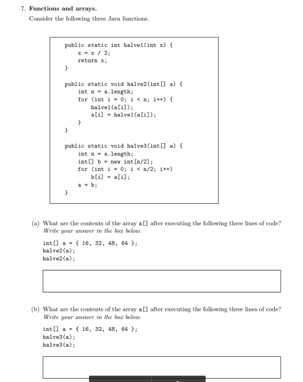 Solved 7. Functions and arrays. Consider the following three | Chegg.com