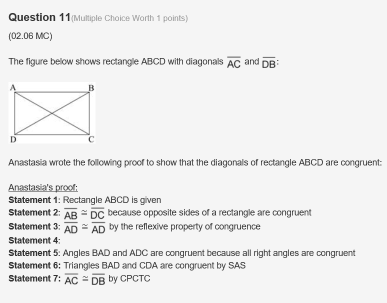 Solved Question 11(Multiple Choice Worth 1 points) (02.06 | Chegg.com