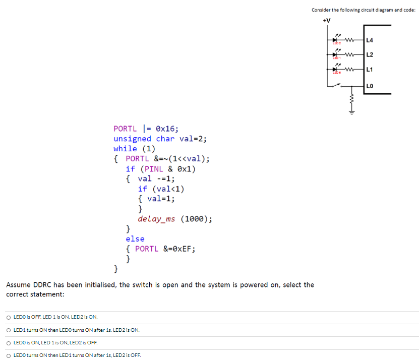 Solved Consider the following circuit diagram and code: +V w | Chegg.com