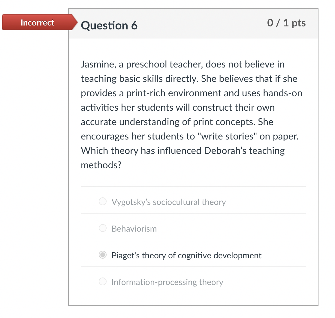 Solved Question 6Jasmine, a preschool teacher, does not | Chegg.com