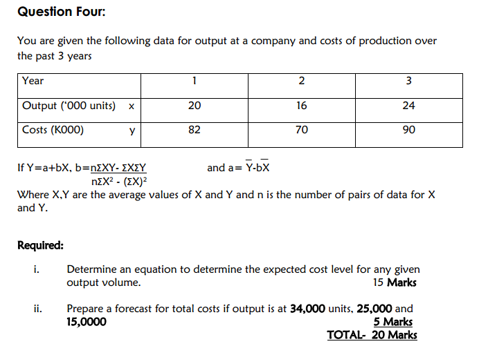 Solved Question Four: You are given the following data for | Chegg.com