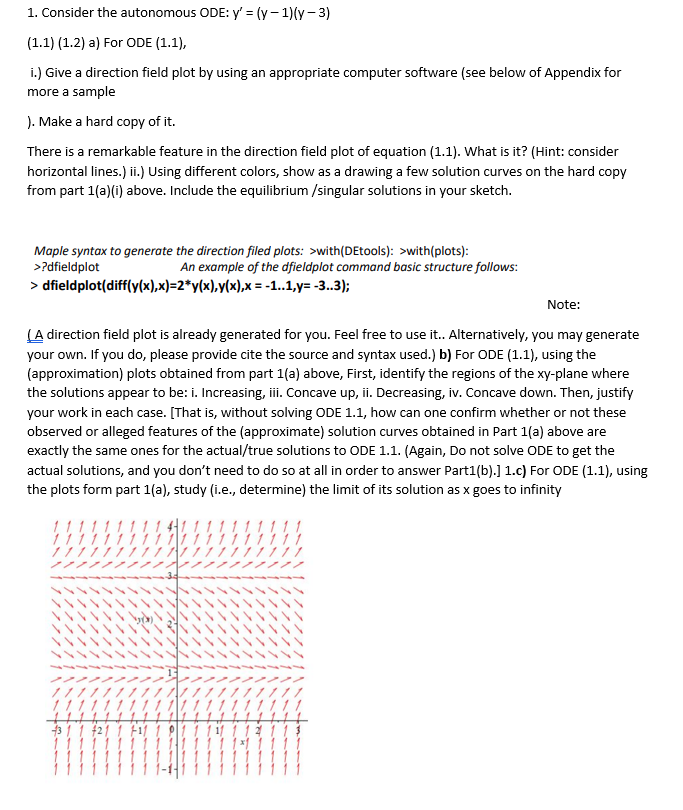 1. Consider the autonomous ODE: y'= (y-1)(y-3) (1.1) | Chegg.com
