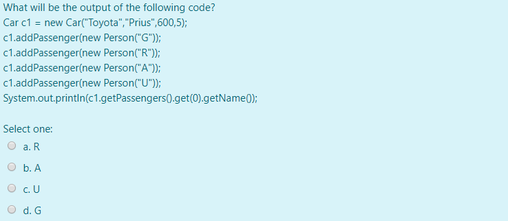 Solved What will be the output of the following code? Car c1 | Chegg.com