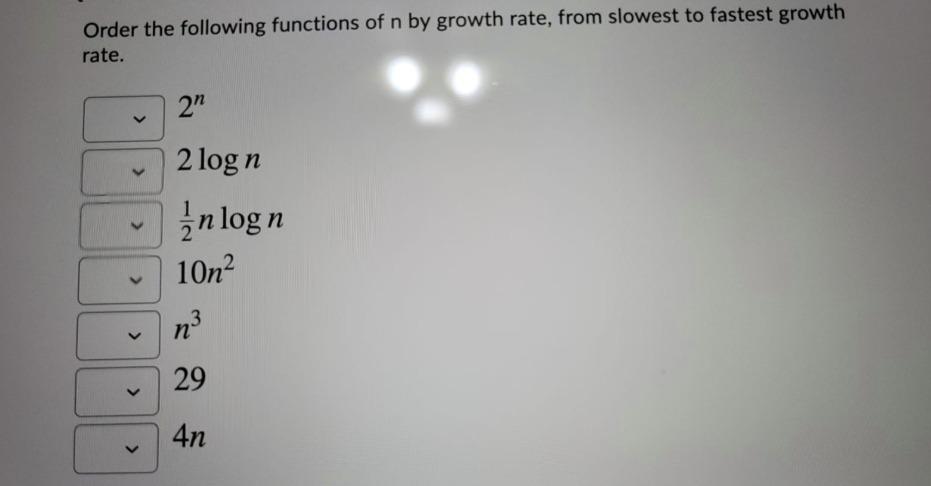 Solved Order the following functions of n by growth rate, | Chegg.com