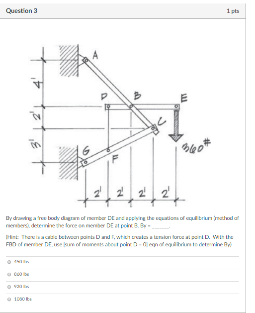 Solved Question 3 1 pts By drawing a free body diagram of | Chegg.com