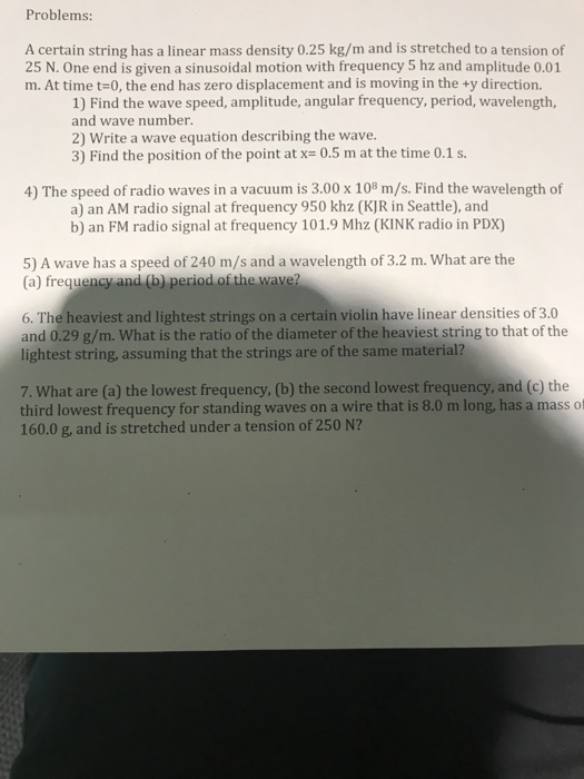 Solved Problems: A certain string has a linear mass density | Chegg.com