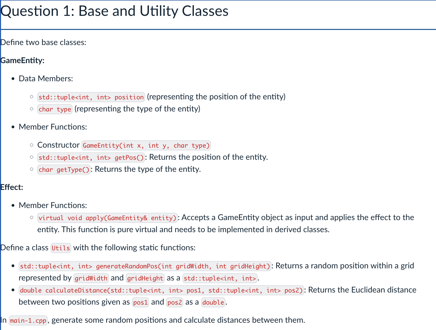 Solved - Member Functions: Constructor GameEntity(int x, int | Chegg.com