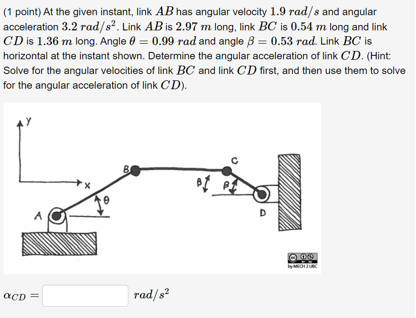 Solved At the given instant, link AB has angular velocity | Chegg.com