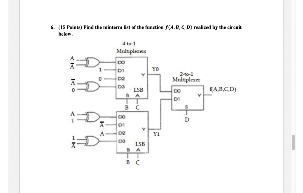 Solved 6. (15 Points) Find the minterm list of the function | Chegg.com