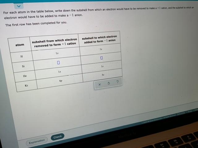 Solved For each atom in the table below, write down the | Chegg.com