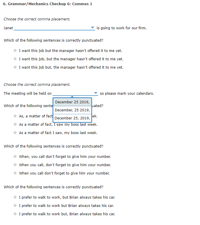 Solved 6. Grammar/Mechanics Checkup 6: Commas 1 Choose the | Chegg.com