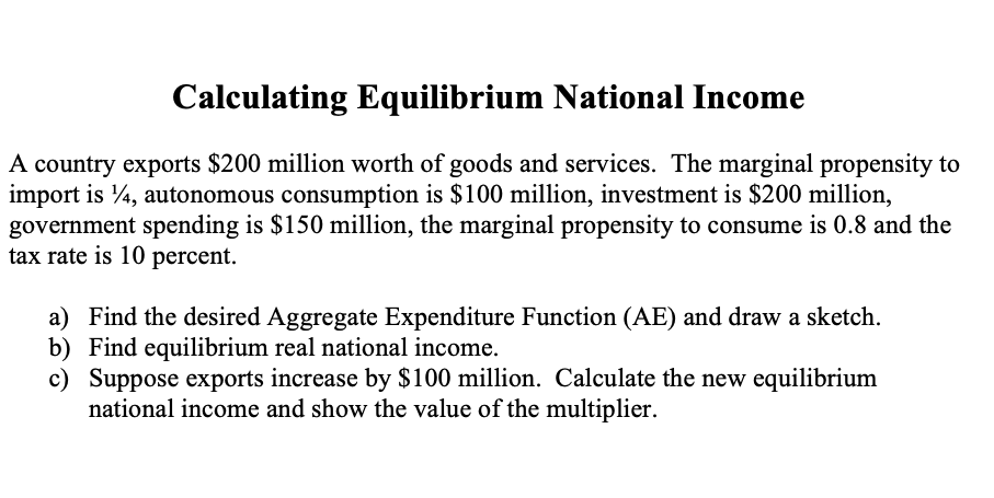 Solved Calculating Equilibrium National Income A country | Chegg.com