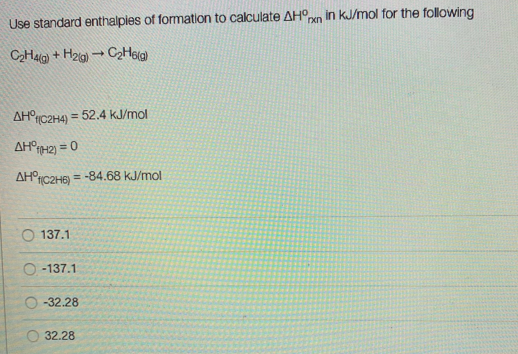 Solved Use standard enthalpies of formation to calculate | Chegg.com