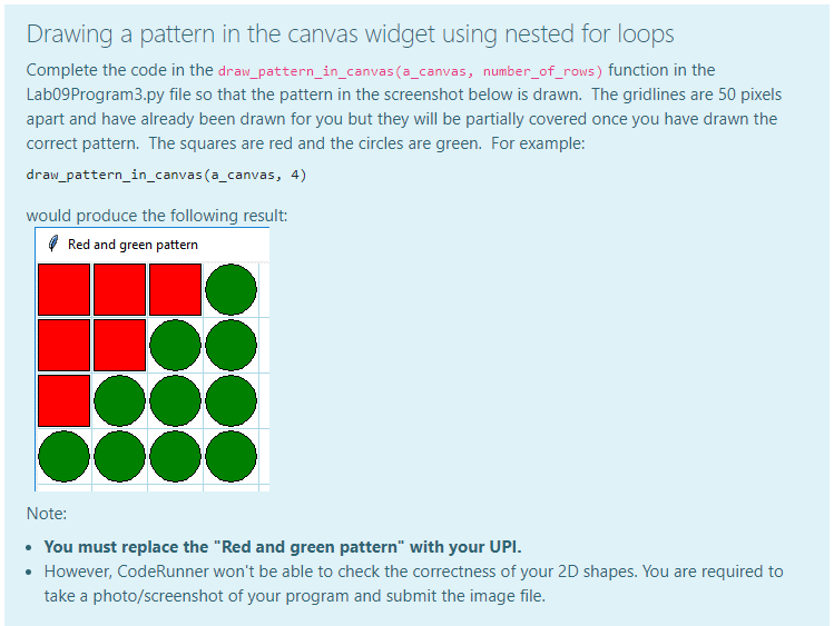 Drawing a pattern in the canvas widget using nested | Chegg.com