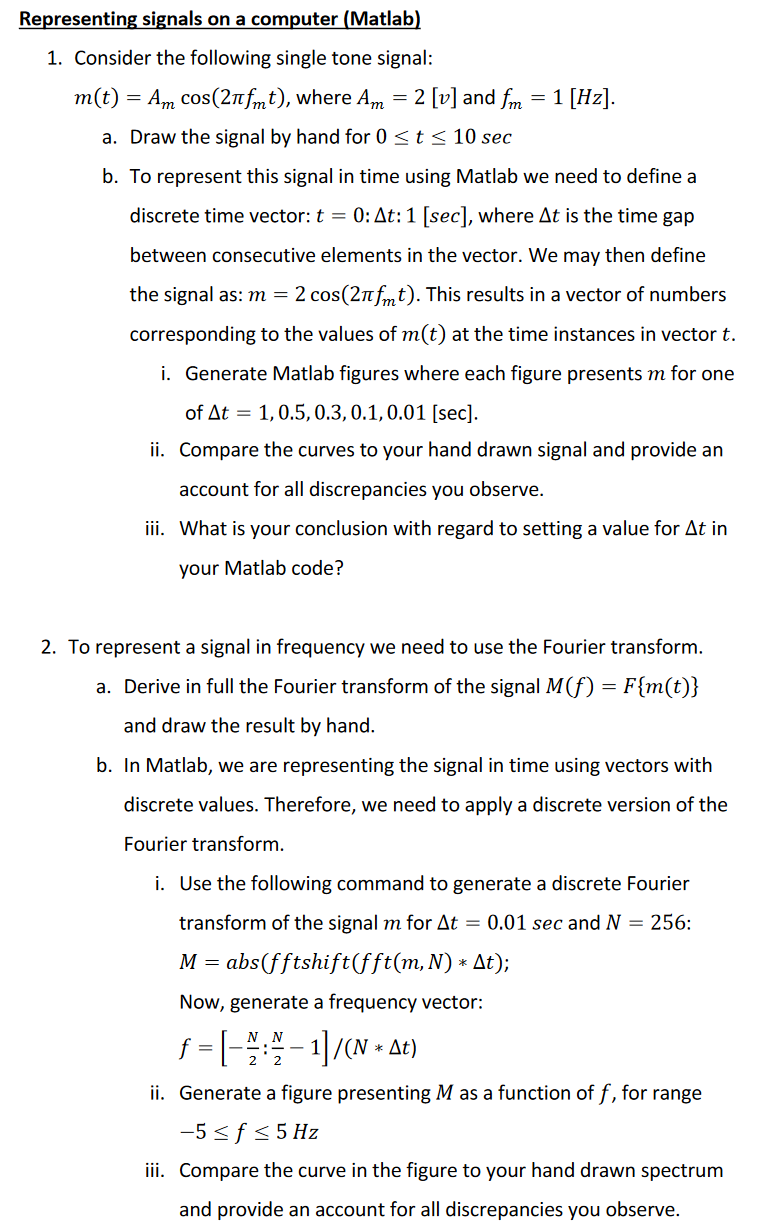 Solved Representing signals on a computer (Matlab) 1. | Chegg.com