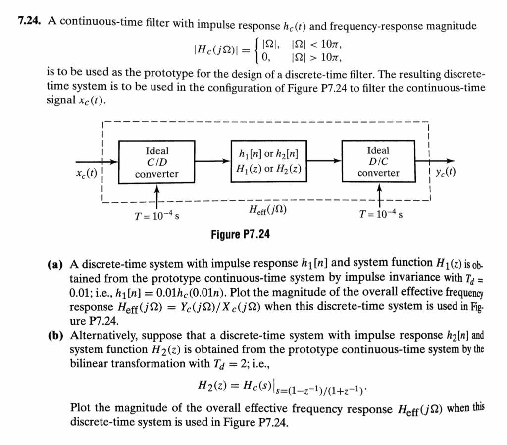 Solved 7.24. A continuous-time filter with impulse response | Chegg.com
