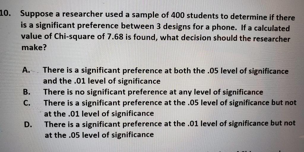 Solved 10 Suppose A Researcher Used A Sample Of 400