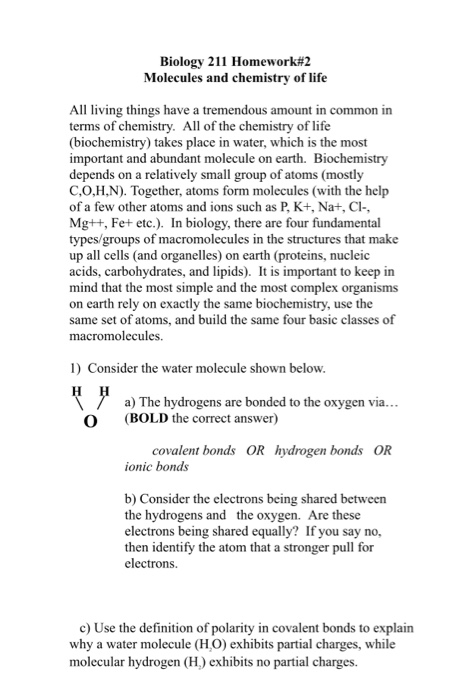 Solved Biology 211 Homework#2 Molecules and chemistry of | Chegg.com