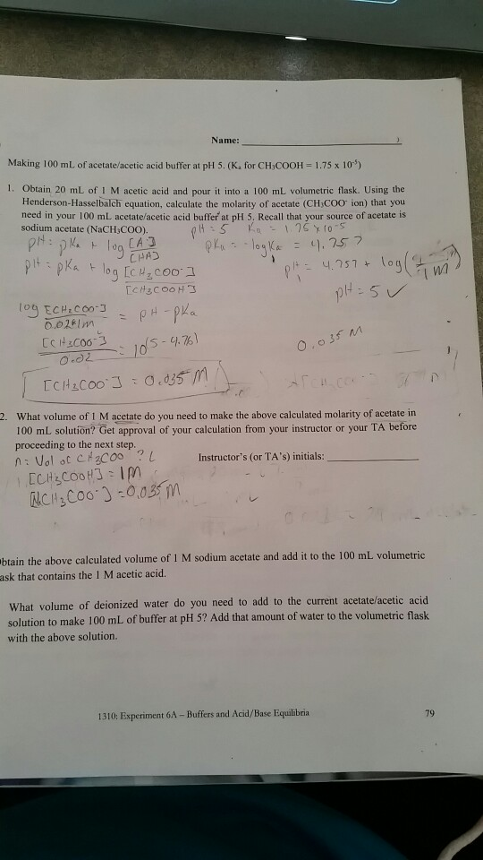 Solved Name: Making 100 mL of acetate/acetic acid buffer at | Chegg.com