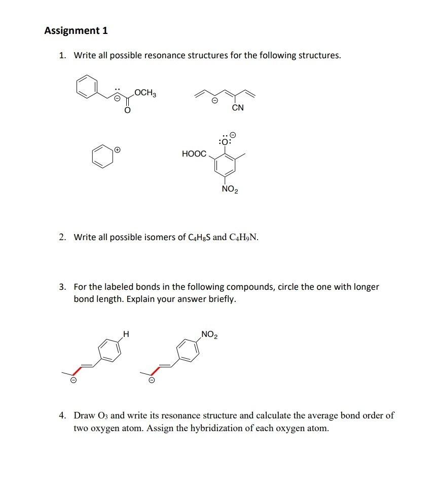 Solved Assignment 1 1. Write all possible resonance | Chegg.com