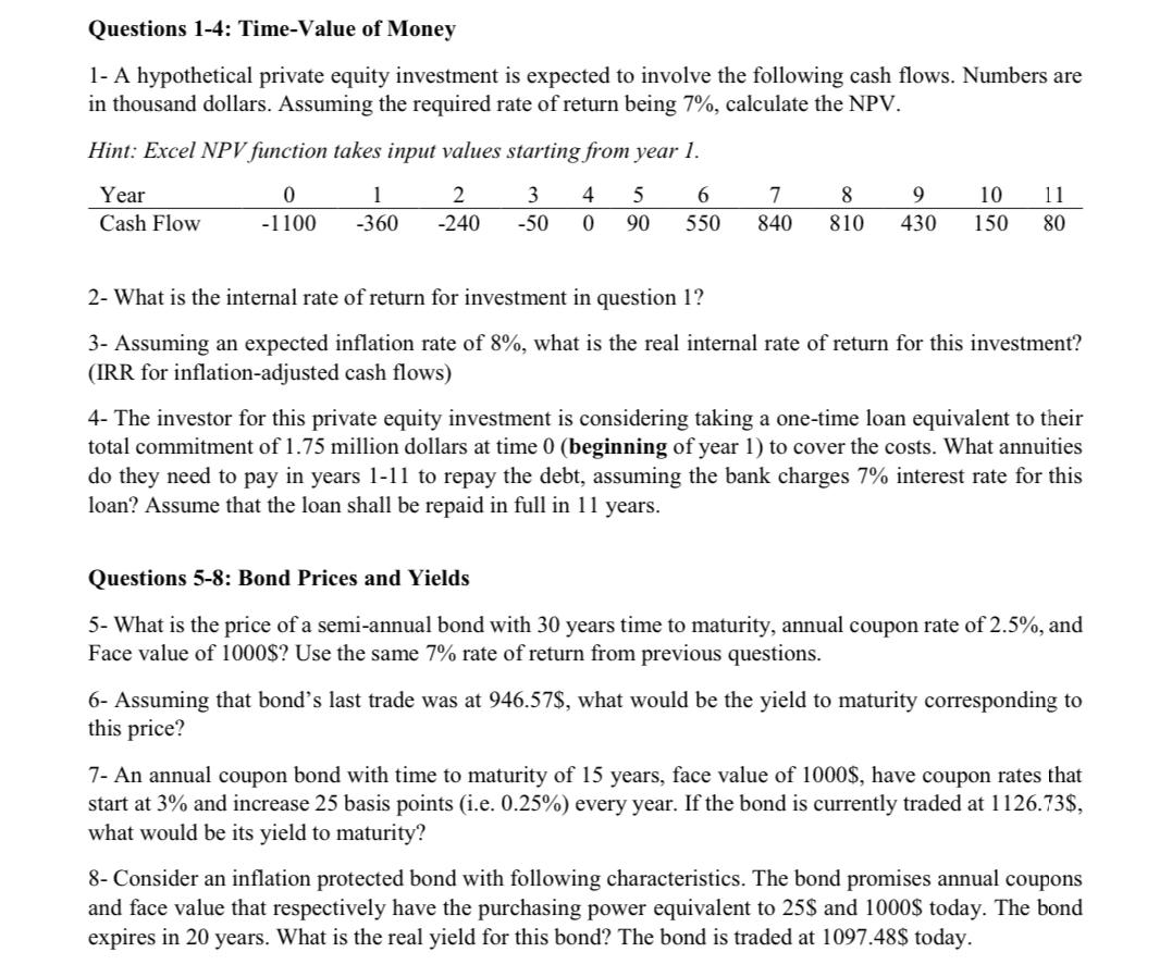 Solved Questions 1-4: Time-Value of Money 1- A hypothetical | Chegg.com