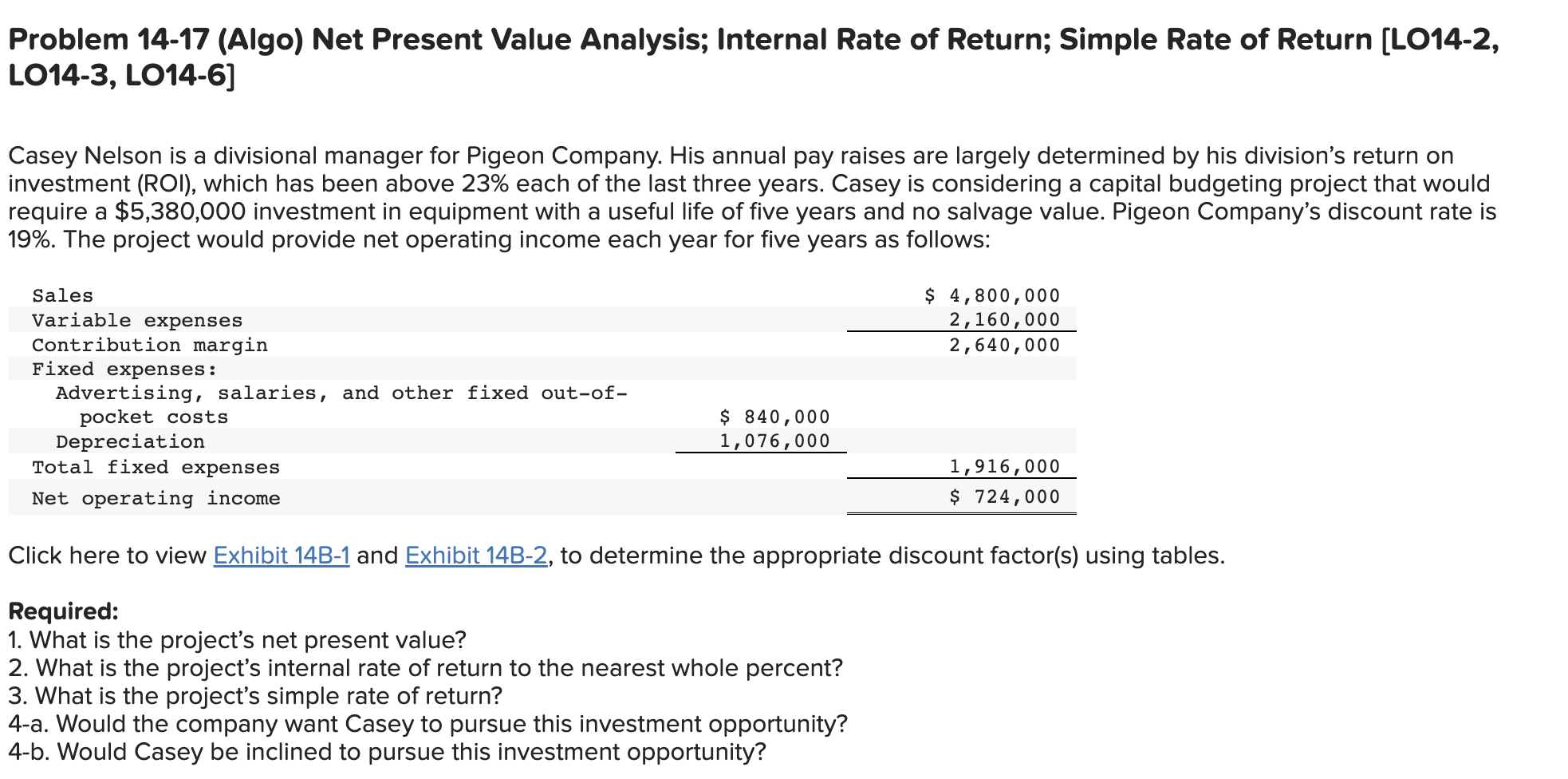 Solved Problem 14-17 (Algo) Net Present Value Analysis; | Chegg.com