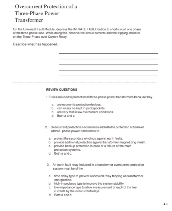 Solved Overcurrent Protection of a Three-Phase Power | Chegg.com