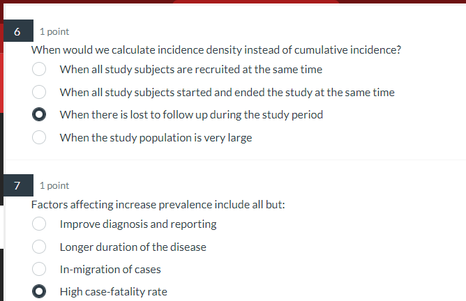 1 point When would we calculate incidence density | Chegg.com