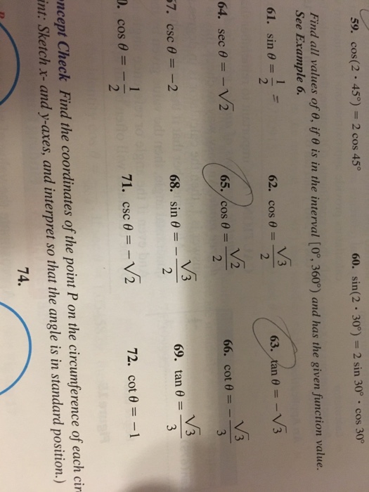Solved 59. cos(2 45°)-2 cos 45° 60. sin(2 30) 2 sin 30 cos | Chegg.com