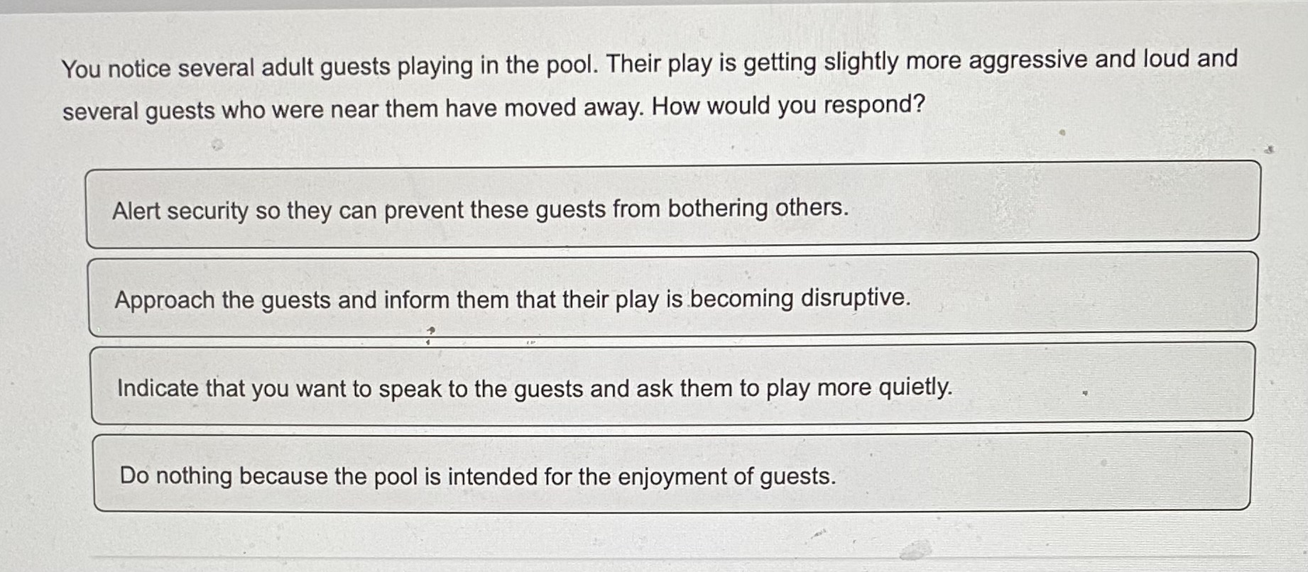 Solved You notice several adult guests playing in the pool. | Chegg.com