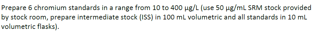 Solved Prepare 6 chromium standards in a range from 10 to | Chegg.com
