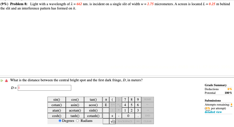 Solved (9%) Problem 8: Light with a wavelength of 1 = 662 | Chegg.com