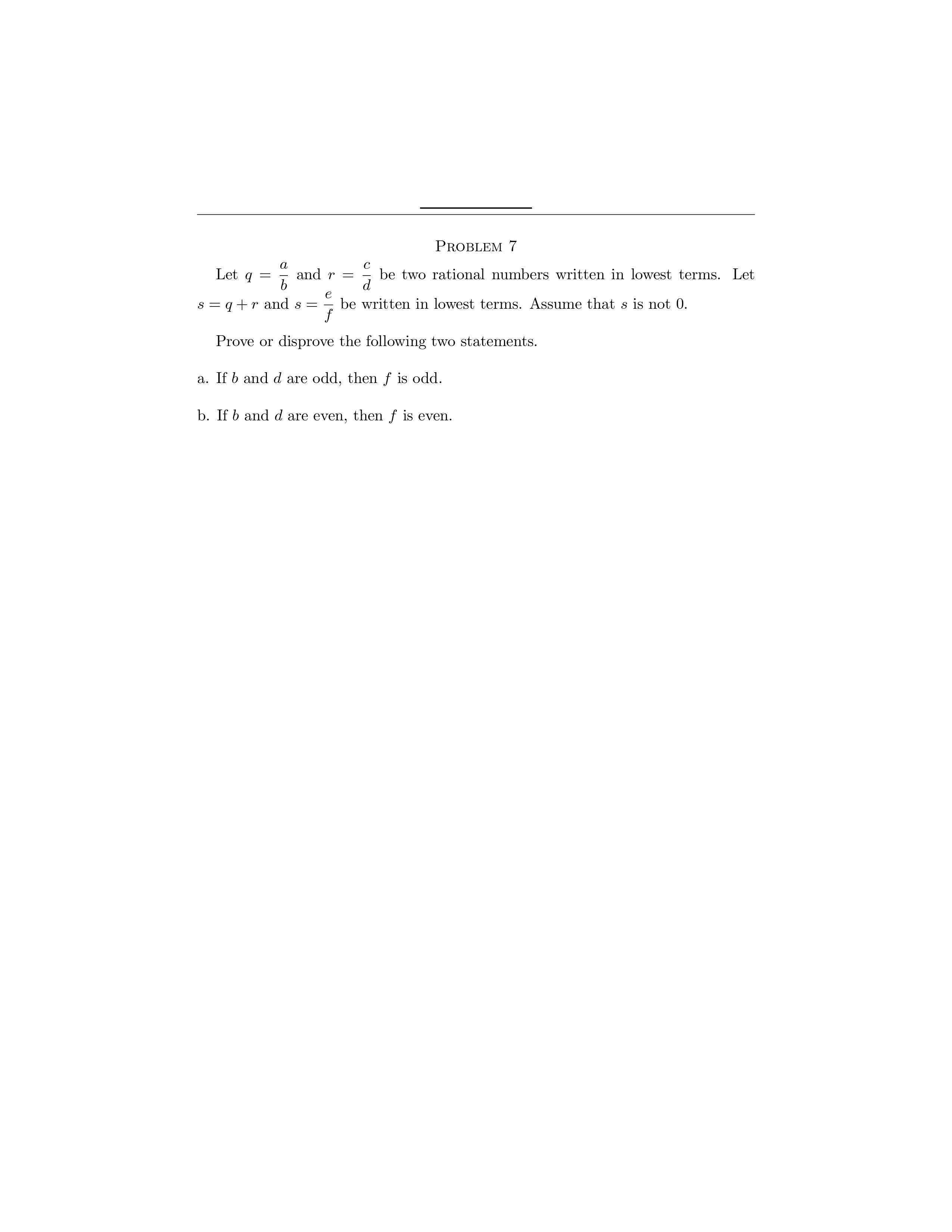 Solved Problem 7 Let q=ba and r=dc be two rational numbers | Chegg.com