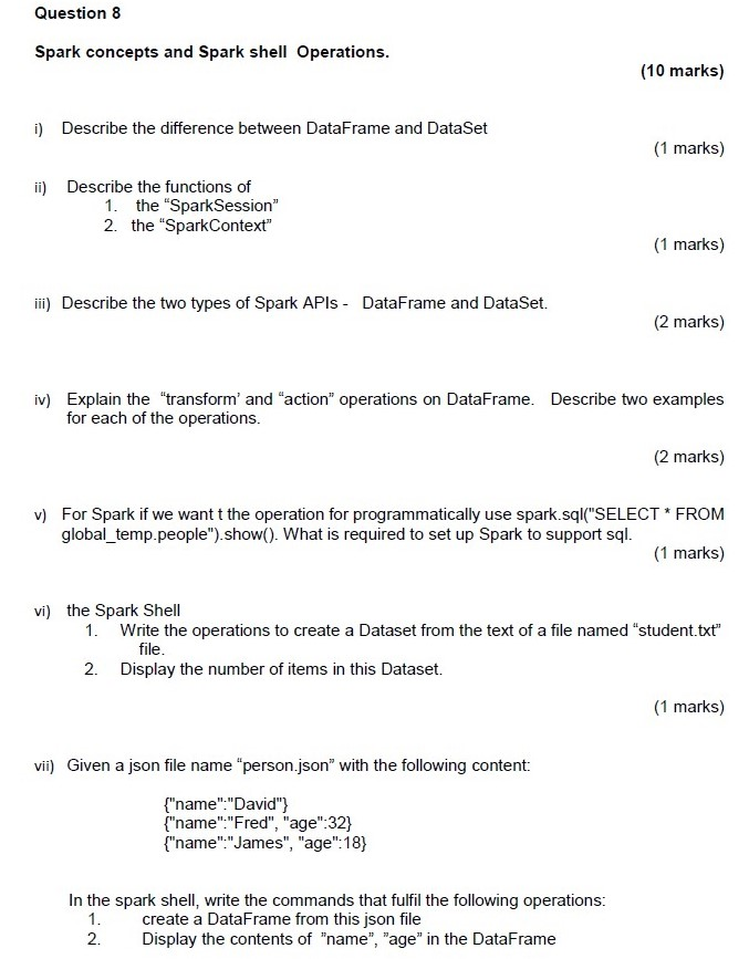 Solved Question 8 Spark concepts and Spark shell Operations. | Chegg.com