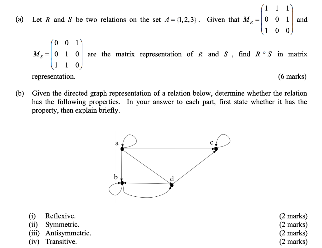 Solved 1 1 A Let R And S Be Two Relations On The Set A