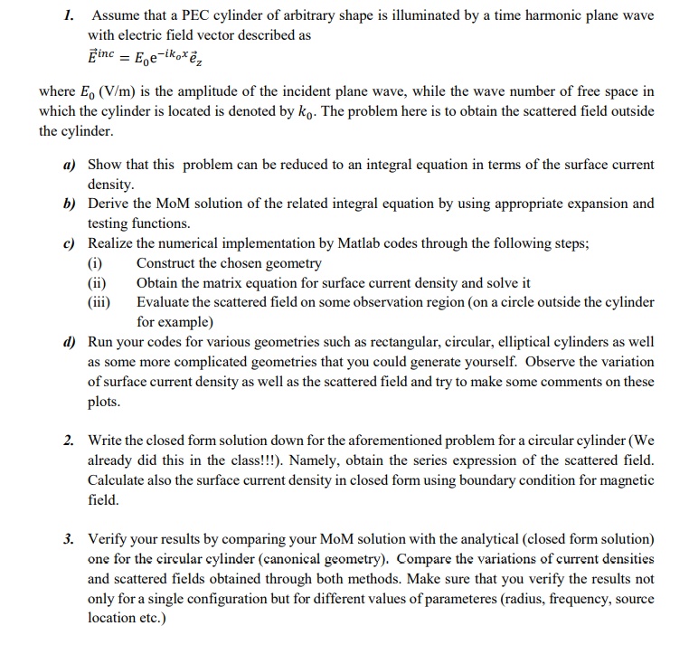 Solved 1 Assume That A Pec Cylinder Of Arbitrary Shape Is