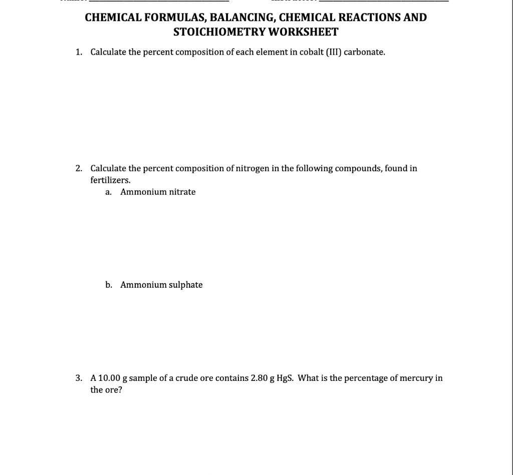 Solved CHEMICAL FORMULAS, BALANCING, CHEMICAL REACTIONS AND | Chegg.com