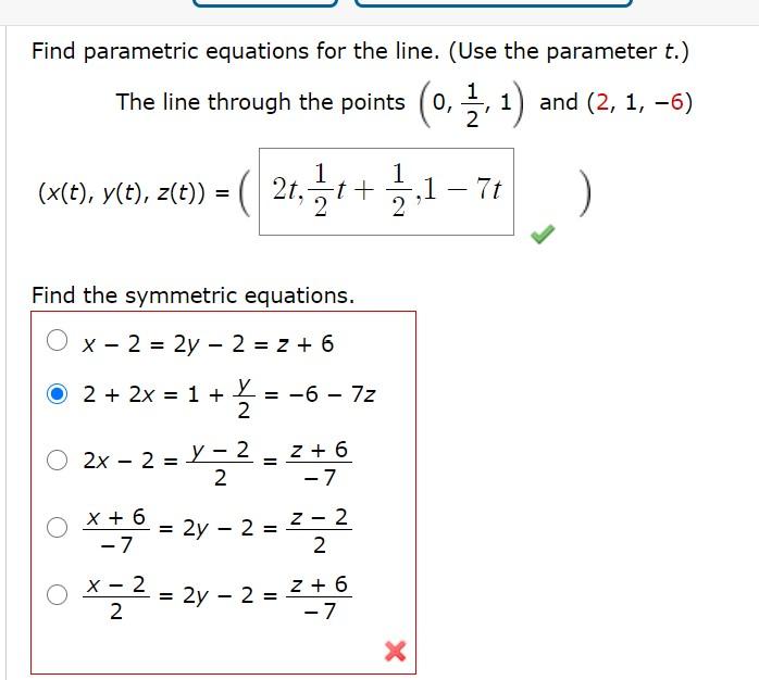 Solved Find parametric equations for the line. (Use the | Chegg.com