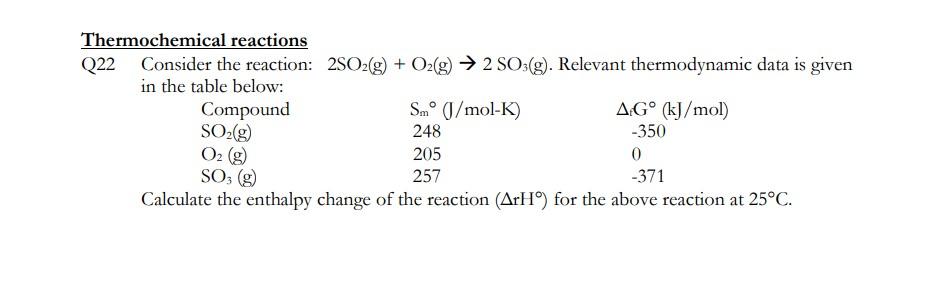 Solved Consider the reaction: 2SO2( g)+O2( g)→2SO3( g). | Chegg.com
